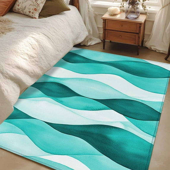 2.7x5 Area Rugs, Turquoise Stripes Non-Skid Rubber Backing Large ...