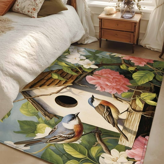 2.7x5 Area Rugs, Vintage Birdhouse Non-Skid Rubber Backing Large ...