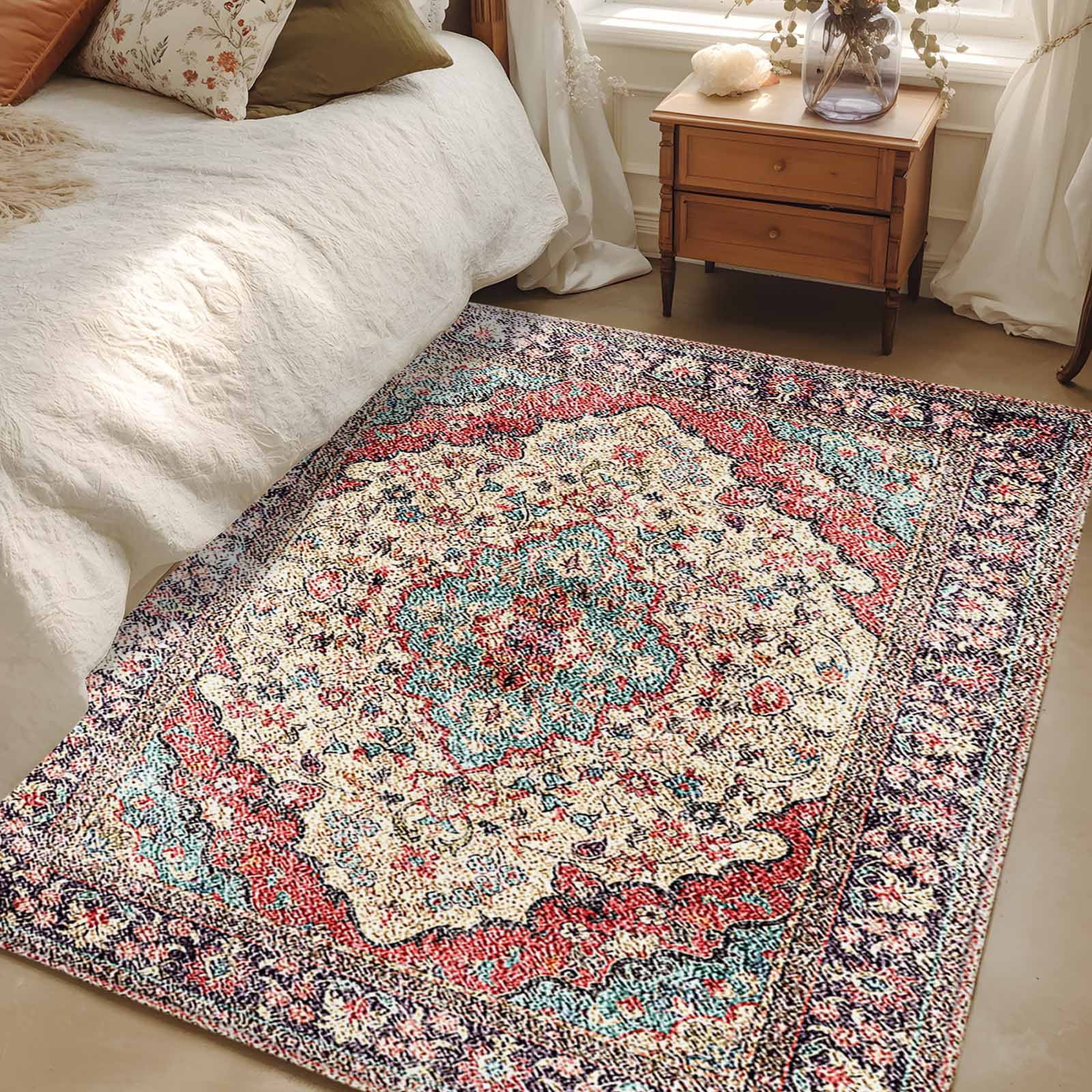 2.7x5 Area Rugs, Vintage Boho Non-Skid Rubber Backing Large Rectangle ...