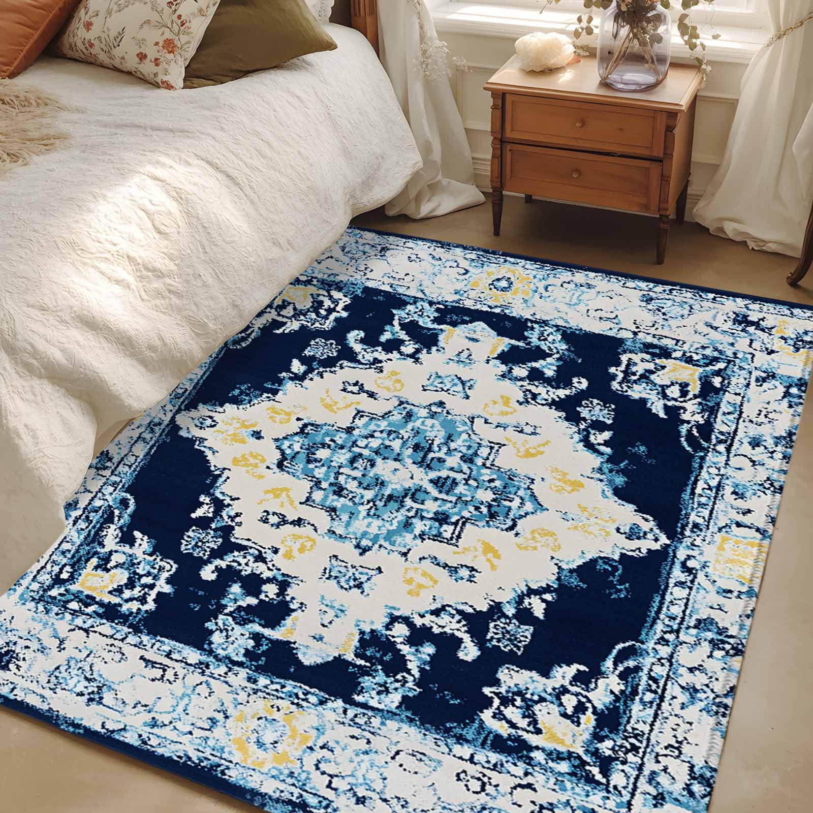 2.7x5 Area Rugs, Vintage Ethnic Non-Skid Rubber Backing Large Rectangle ...