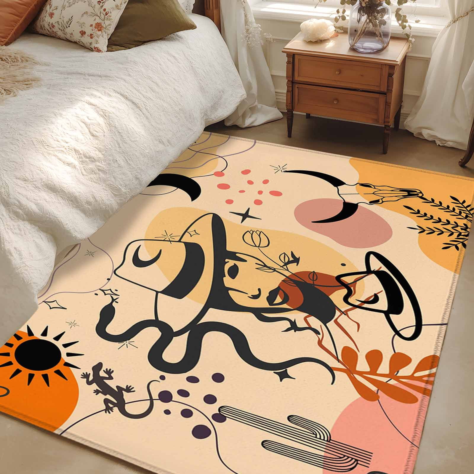 2.7x5 Area Rugs, Western Boho Non-Skid Rubber Backing Large Rectangle ...