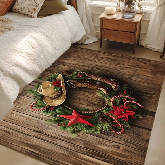 2.7x5 Area Rugs, Western Christmas Non-Skid Rubber Backing Large ...