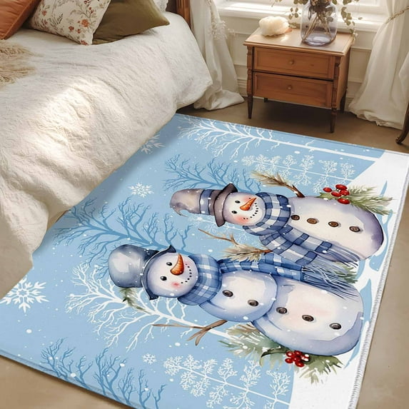 2.7x5 Area Rugs, Winter Blue Snowman Christmas Non-Skid Rubber Backing ...