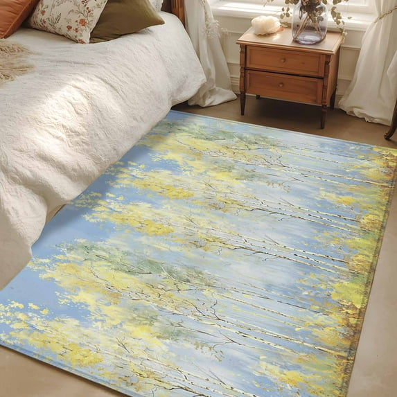 2.7x5 Area Rugs, Yellow Blue Vintage Non-Skid Rubber Backing Large ...