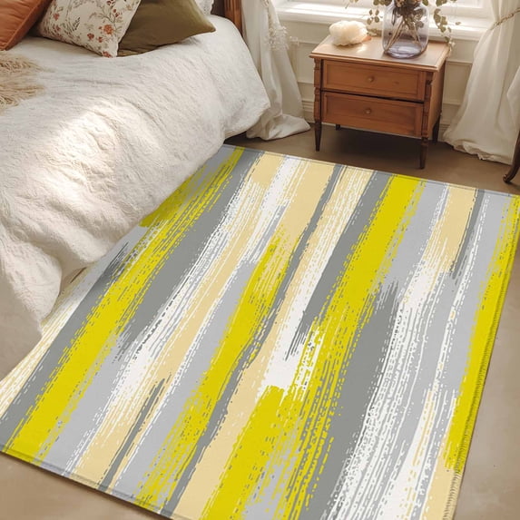 2.7x5 Area Rugs, Yellow Gray Stripes Non-Skid Rubber Backing Large ...
