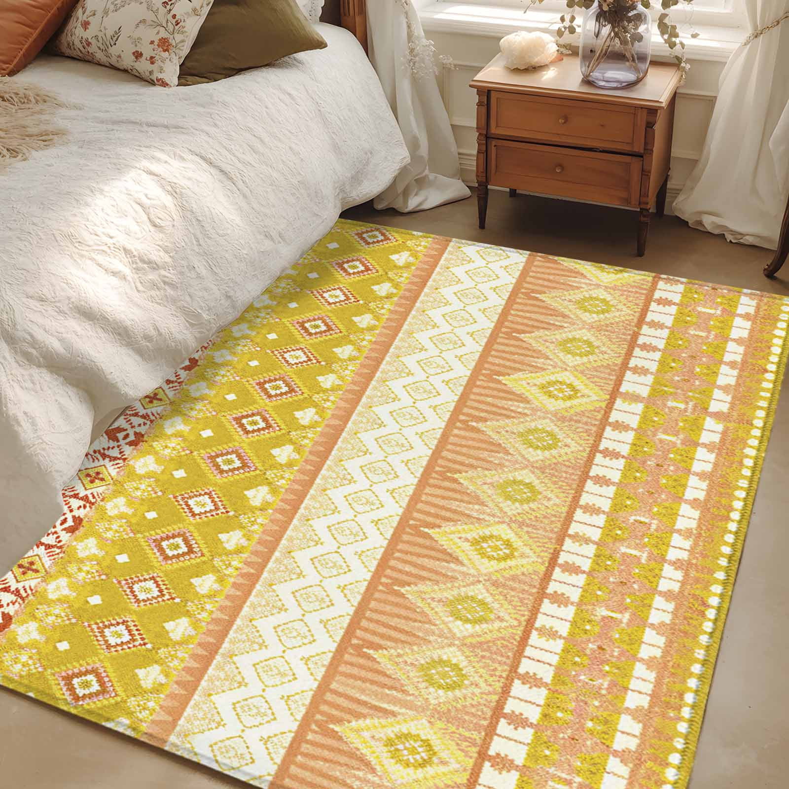 2.7x5 Area Rugs, Yellow Khaki Boho Non-Skid Rubber Backing Large ...