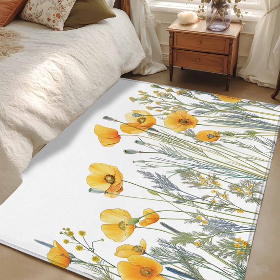 2.7x5 Area Rugs, Yellow Spring Floral Non-Skid Rubber Backing Large ...