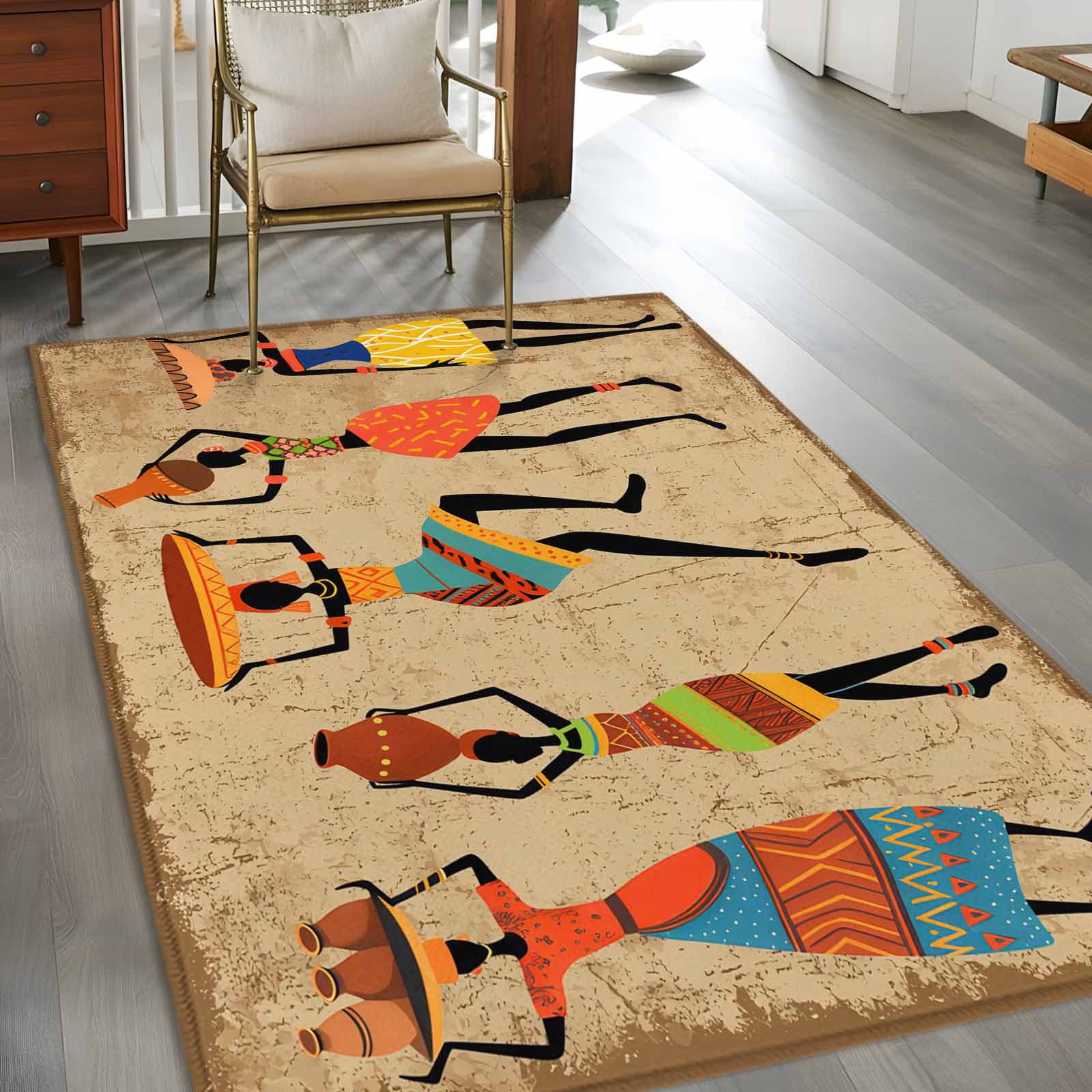 2.7x5 Washable Area Rug, Black African Women Non-Slip Rectangle Rug for ...