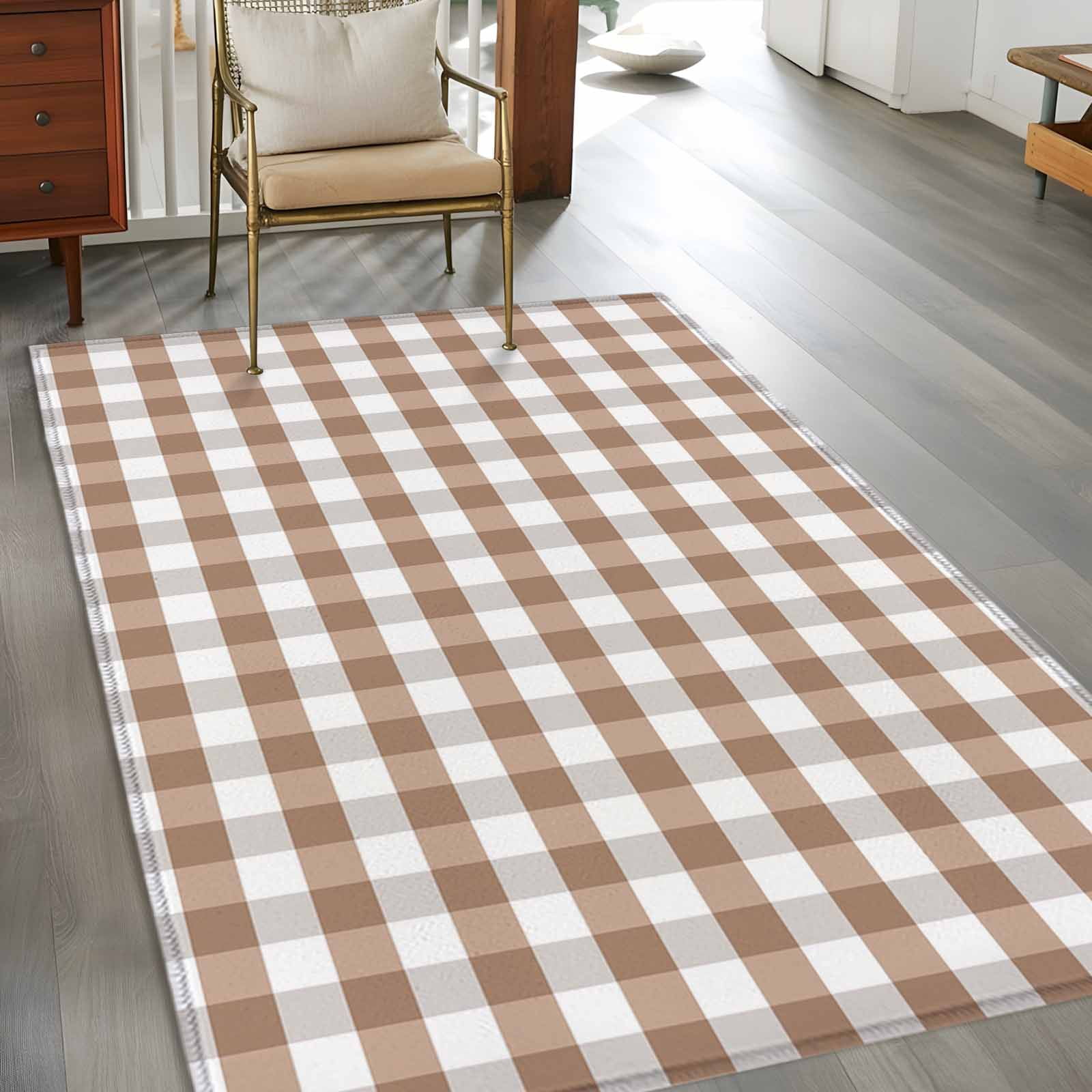 2.7x5 Washable Area Rug, Brown White Non-Slip Rectangle Rug for Bedroom ...