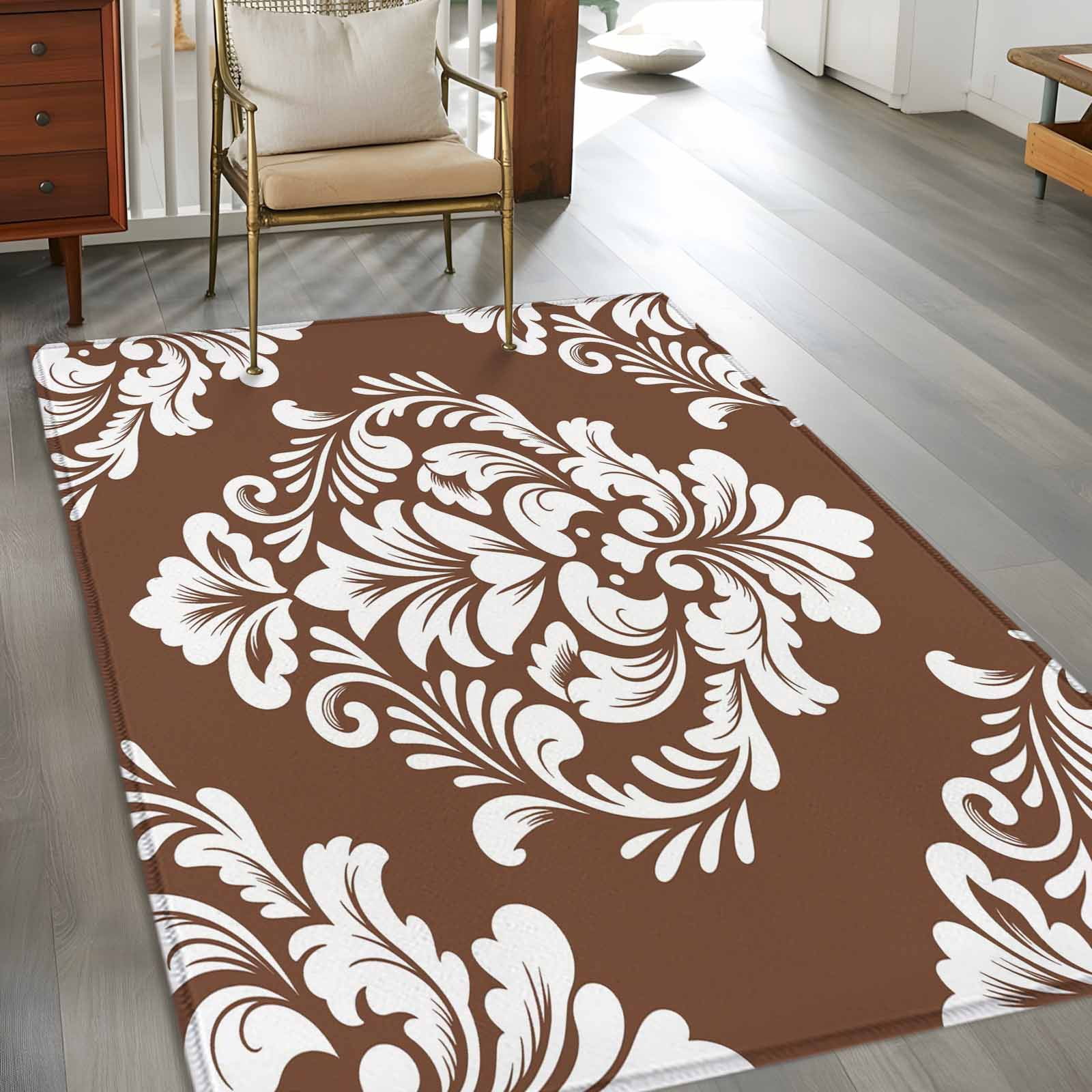 2.7x5 Washable Area Rug, Classic Floral Pattern Non-Slip Rectangle Rug ...