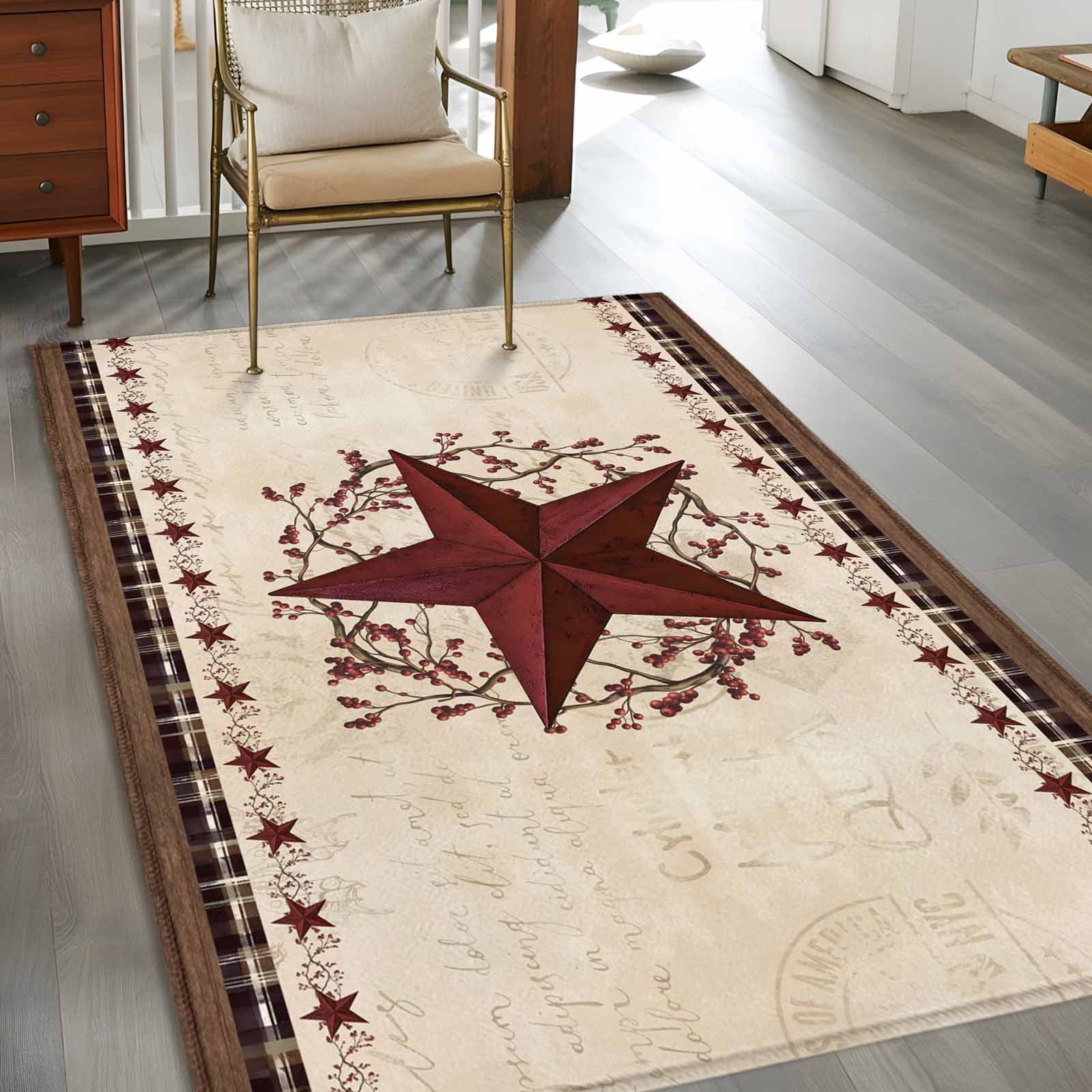 2.7x5 Washable Area Rug, Country Star Non-Slip Rectangle Rug for ...