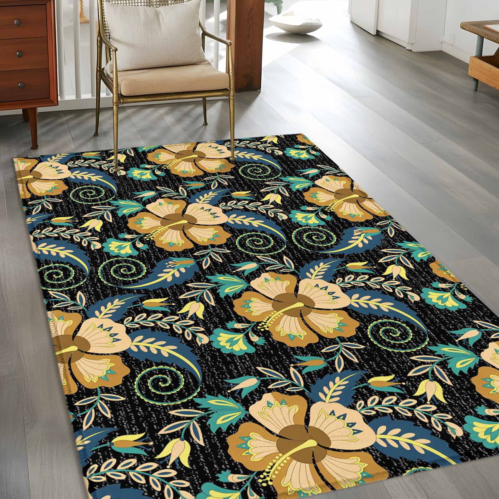 2.7x5 Washable Area Rug, Ethnic Decoration Non-Slip Rectangle Rug for ...