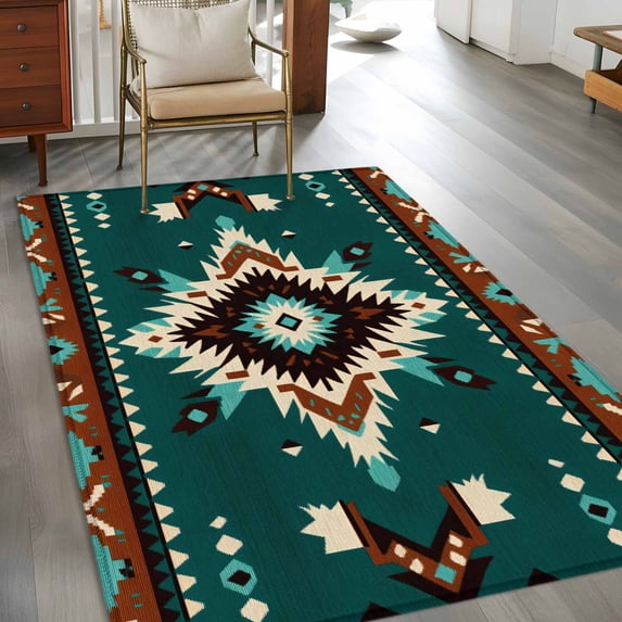 2.7x5 Washable Area Rug, Ethnic Style Pattern Non-Slip Rectangle Rug ...