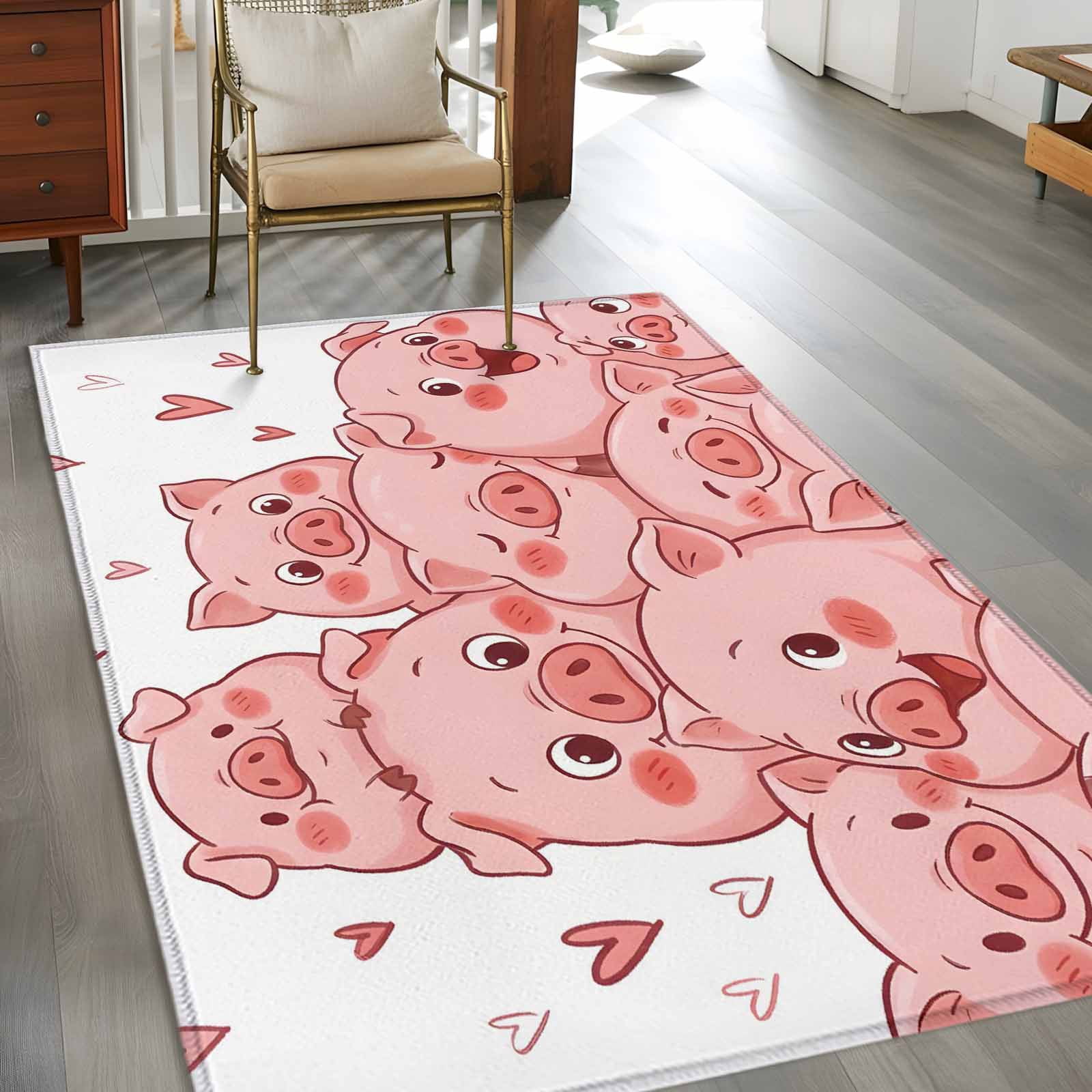 2.7x5 Washable Area Rug, Farm Animals Cheek Non-Slip Rectangle Rug for ...