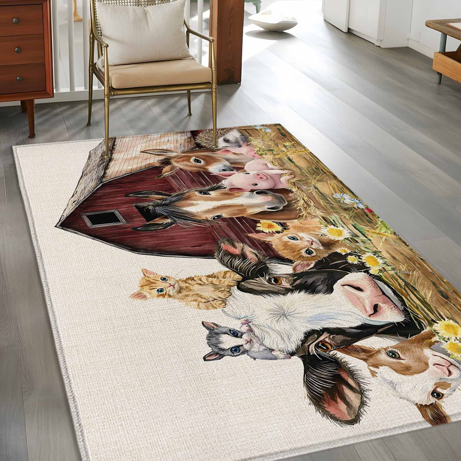 2.7x5 Washable Area Rug, Farm Non-Slip Rectangle Rug for Bedroom ...
