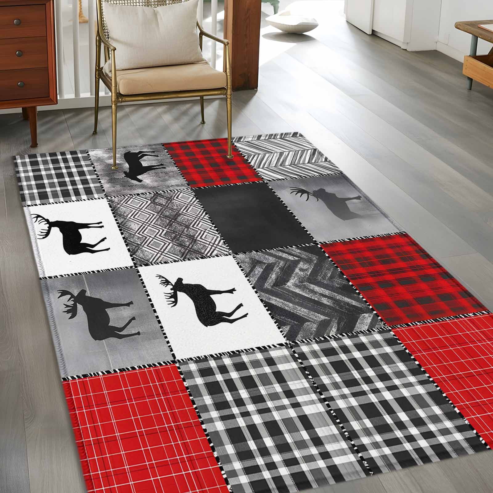 2.7x5 Washable Area Rug, Geometric Patchwork Non-Slip Rectangle Rug for ...