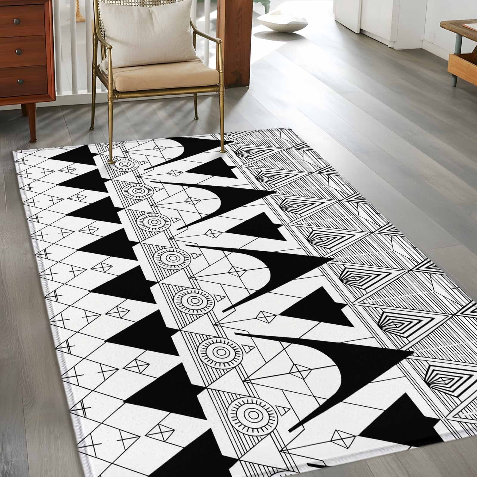 2.7x5 Washable Area Rug, Geometric Retro Non-Slip Rectangle Rug for ...
