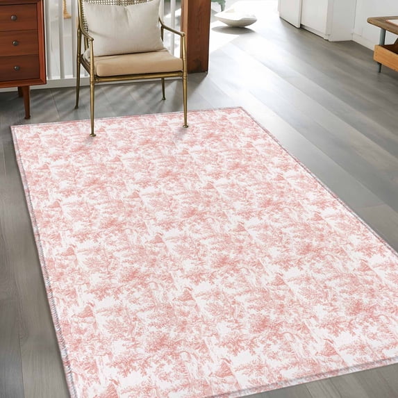 2.7x5 Washable Area Rug, Pink Non-Slip Rectangle Rug for Bedroom ...
