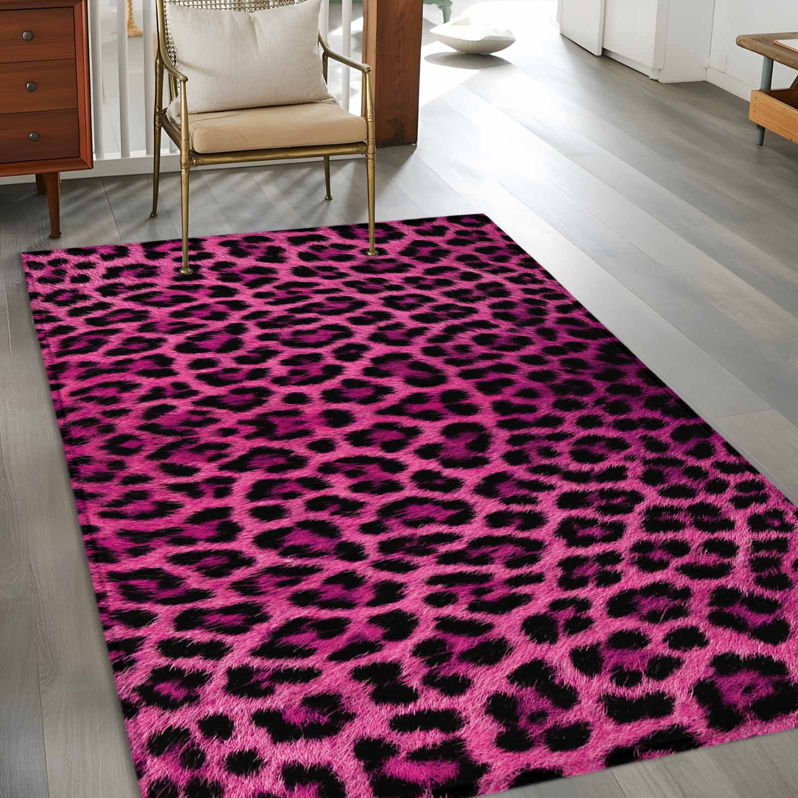 2.7x5 Washable Area Rug, Retro Pink Leopard Non-Slip Rectangle Rug for ...