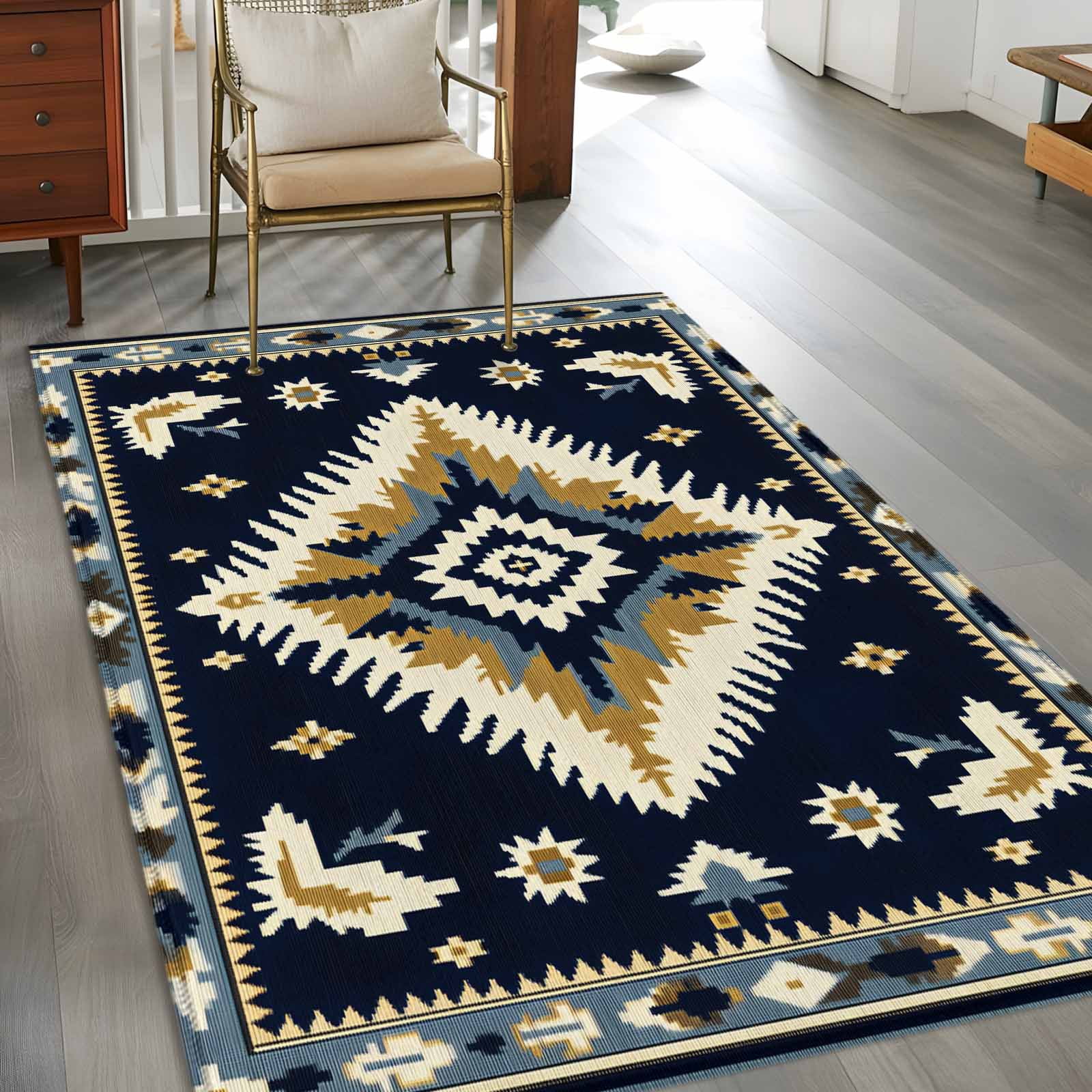 2.7x5 Washable Area Rug, Retro Weaving Pattern Non-Slip Rectangle Rug ...