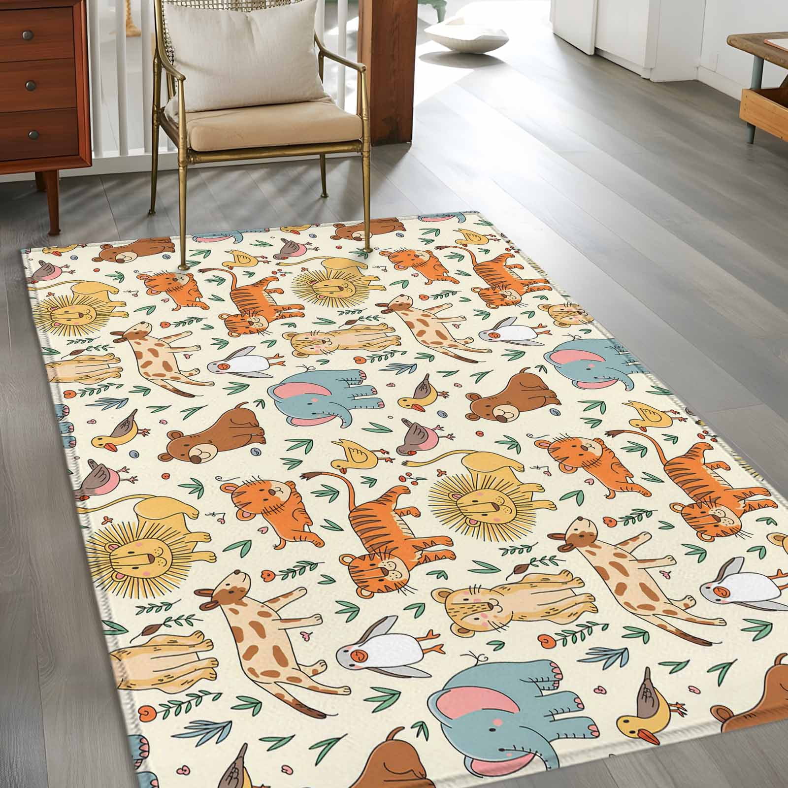 2.7x5 Washable Area Rug, Tiger Lion Non-Slip Rectangle Rug for Bedroom ...