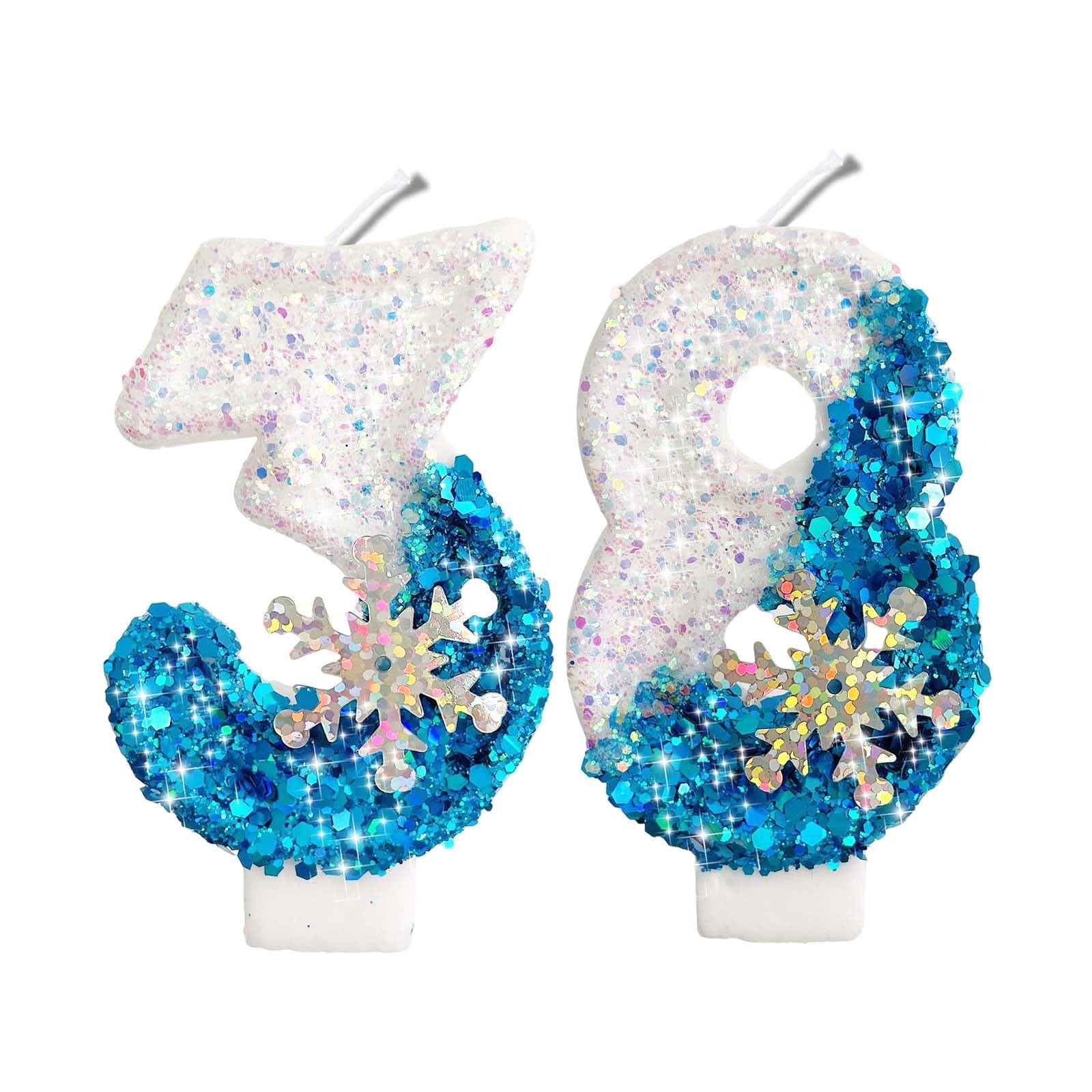 2.8" Frozen Blue and White Glitter Number Candles 38th 83rd Birthday ...