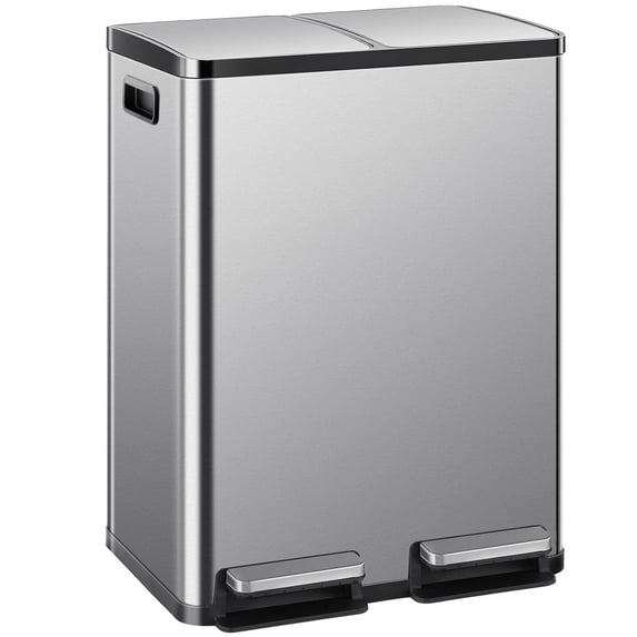 2×8 Gallon Kitchen Trash Can with Lid - Large Stainless Steel Garbage ...
