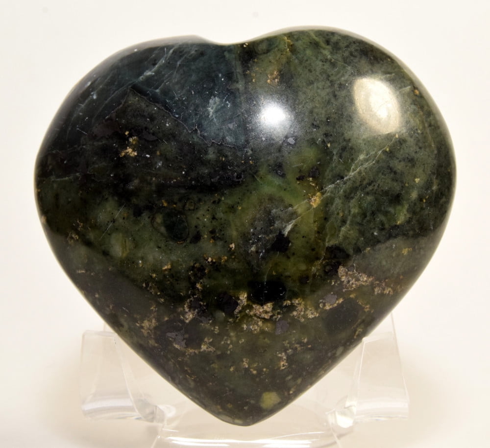 2.8" Green Nephrite Puffy Heart Natural "Inca Jade" Mineral Polished ...