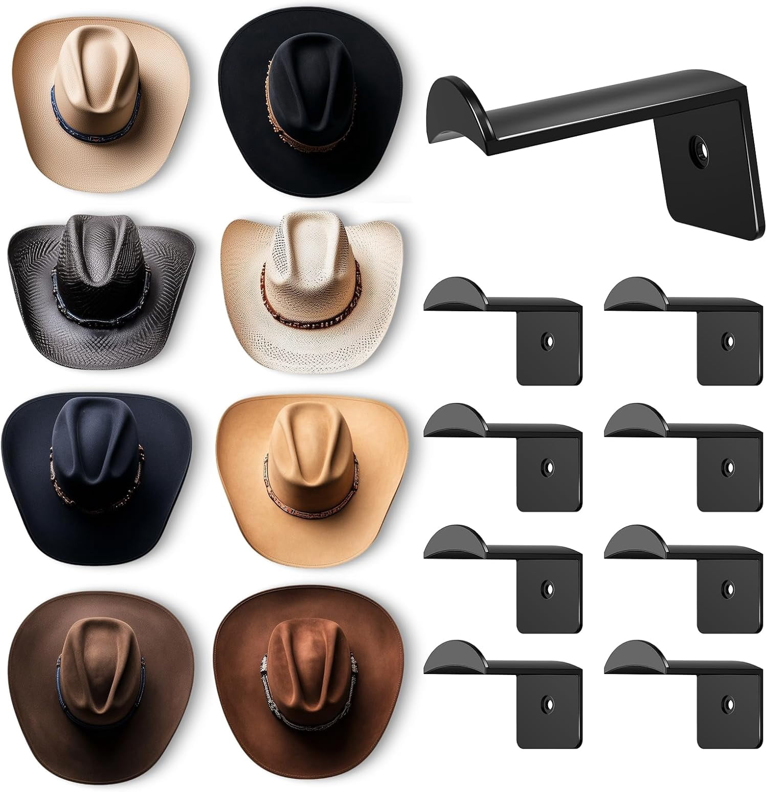 2.8 Inch Hat Hooks for Wall - (8 Pack) Cowboy Hat Rack, Adhesive Cap ...