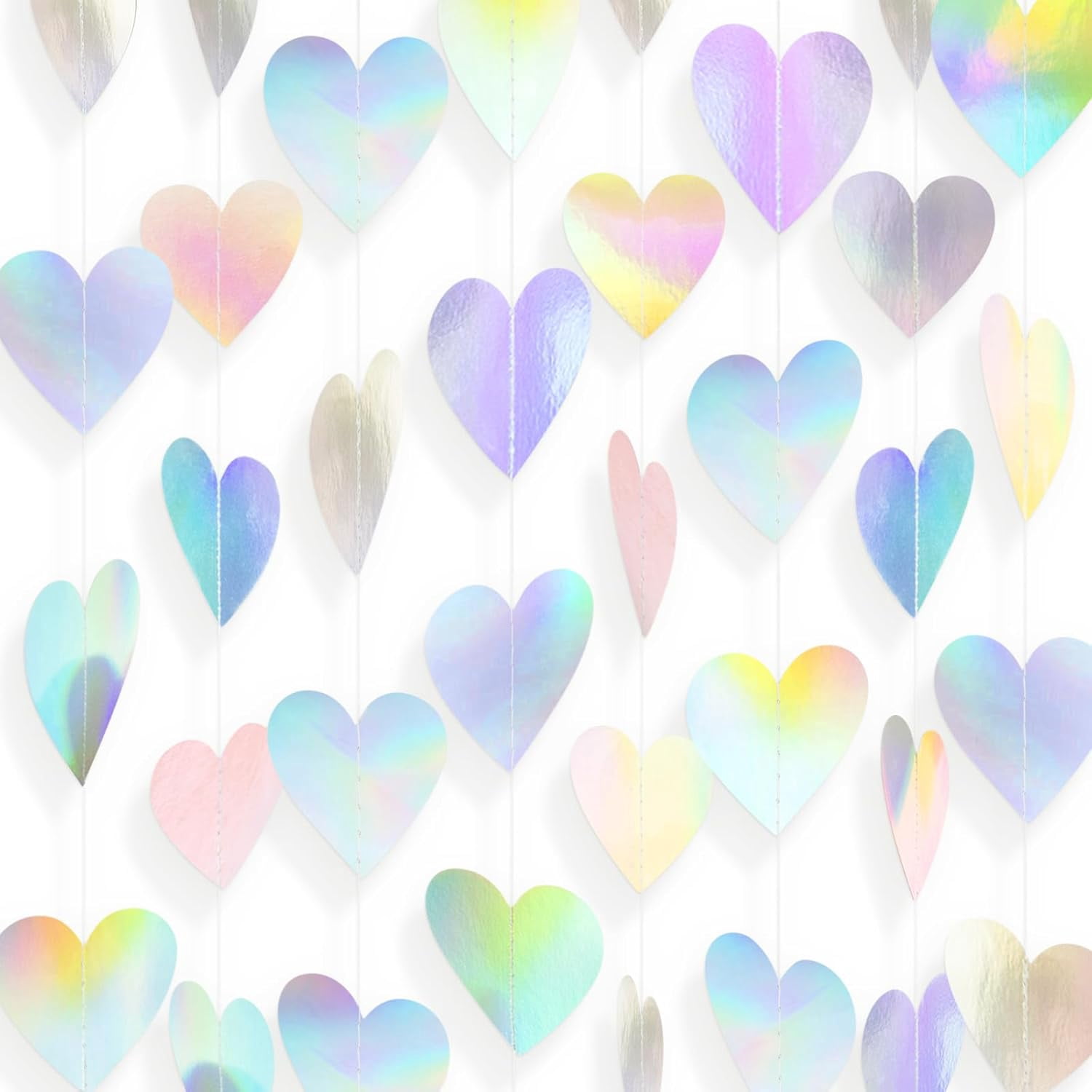 2.8 Inch Iridescent Heart Paper Garland Streamers, Total 52 FT 4 ...