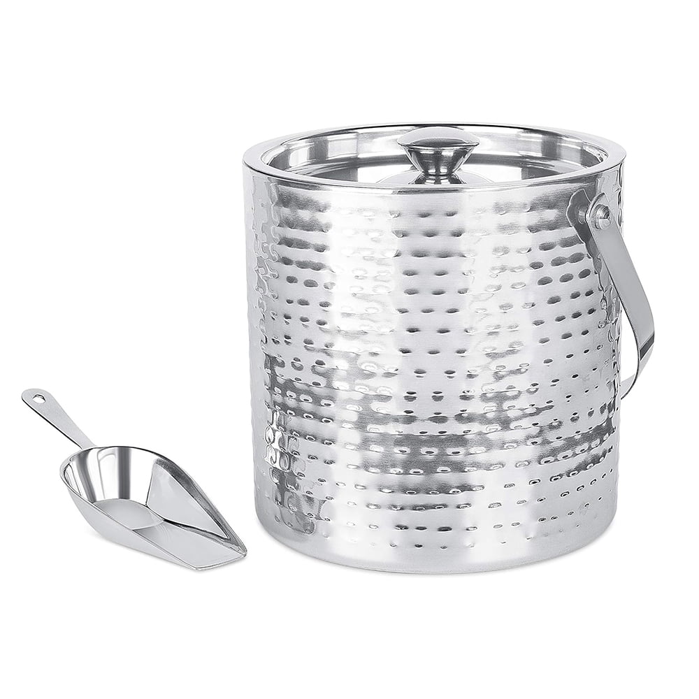 2.8 Liter Ice Bucket with Scoop and Lid, Mutifunction Premium Stainless ...