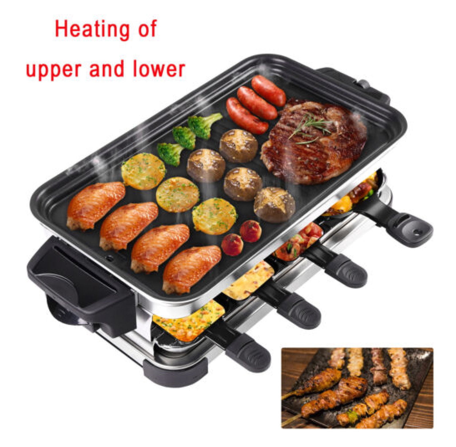2-8 People Electric BBQ Grill Table Top Griddle Non-stick Raclette with ...