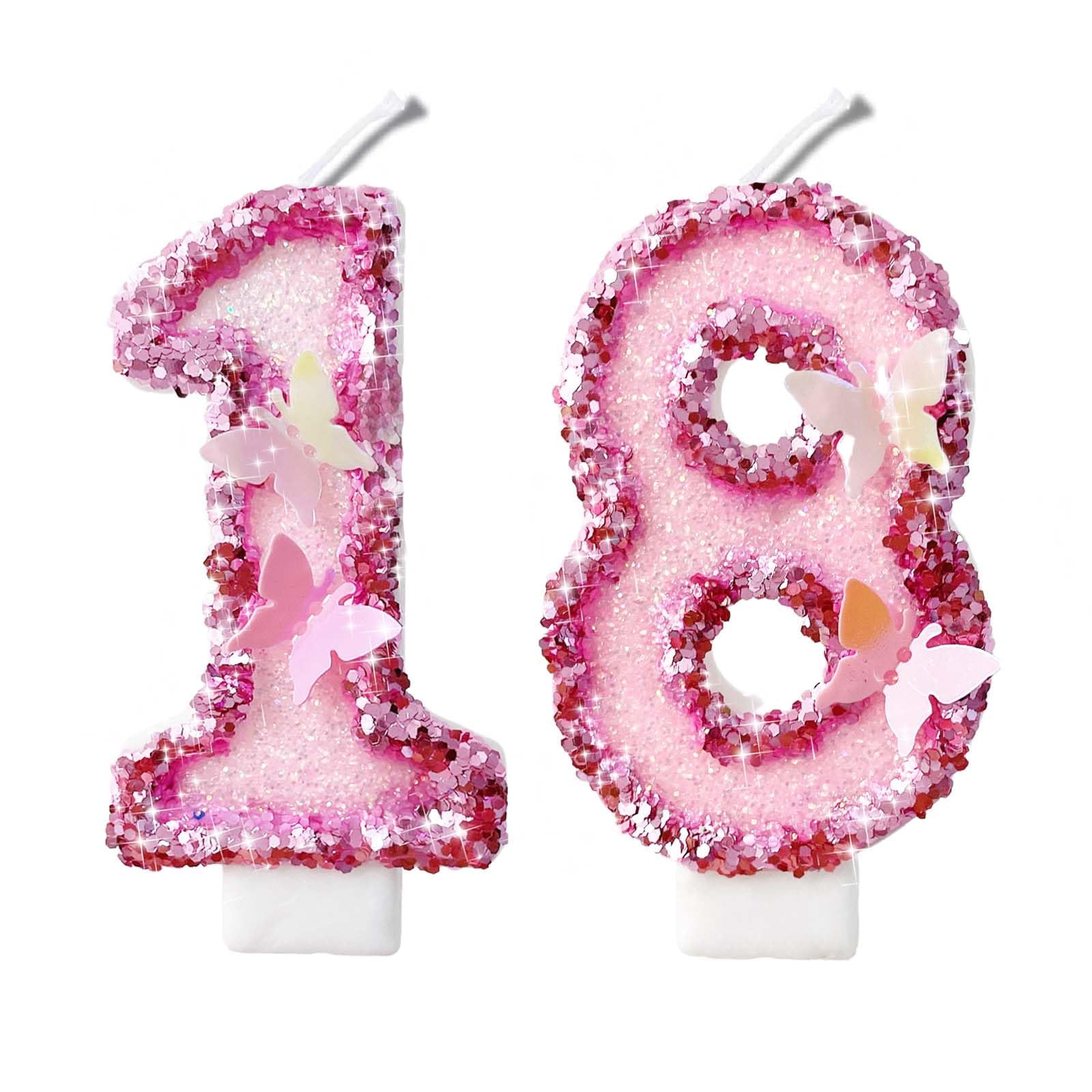2.8" Pink Butterfly Glitter Number Candles-Many AFN1Colors 18th 81st ...