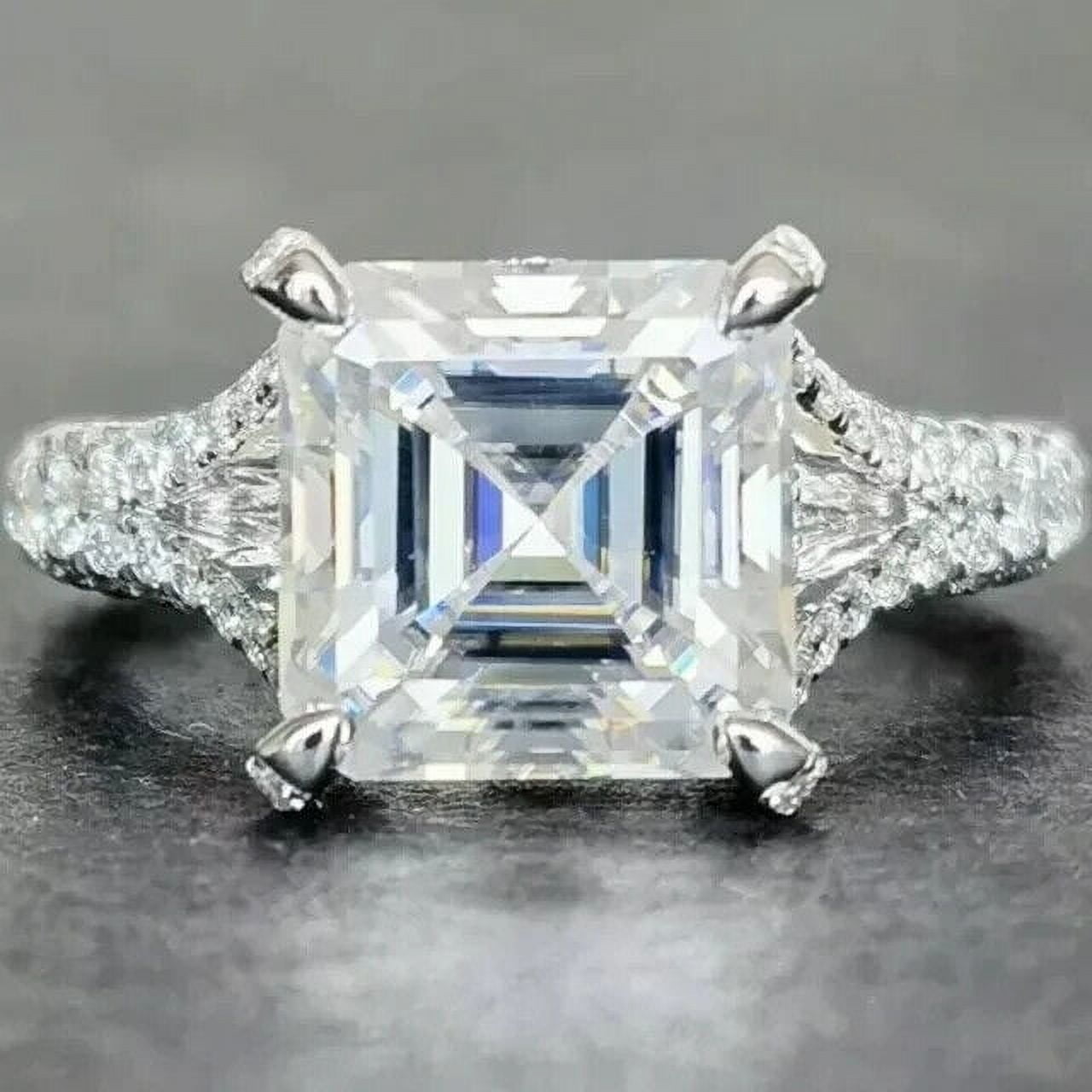 2.80 CT Asscher Cut Lab Created Diamond Engagement Ring 14k White Gold Plated Sterling Silver ...