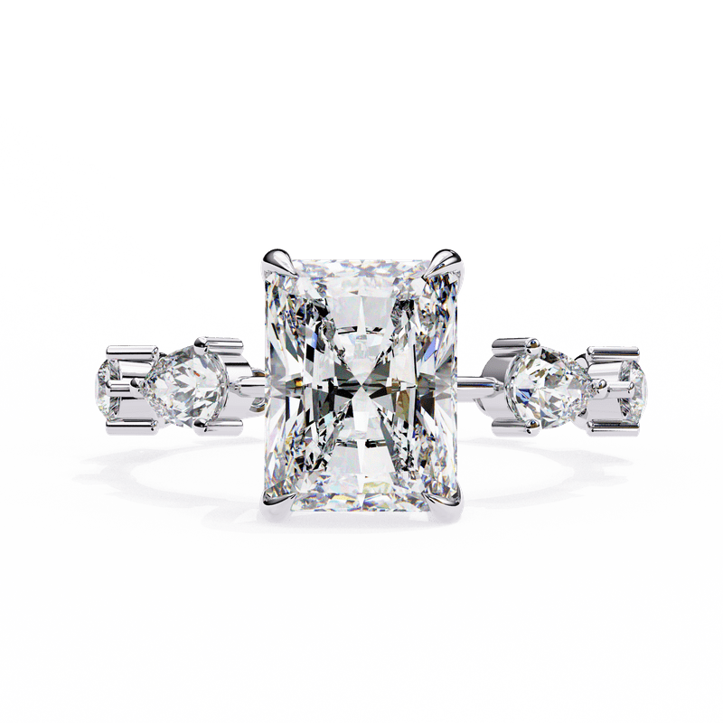 2.80 CT Radiant Cut Lab Created Diamond Distance Pave Set Engagement Ring, 10k White Gold ...