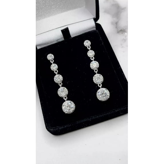 2.80Ct Round Cut Moissanite Pretty Drop/Dangle Earrings In 14K White ...