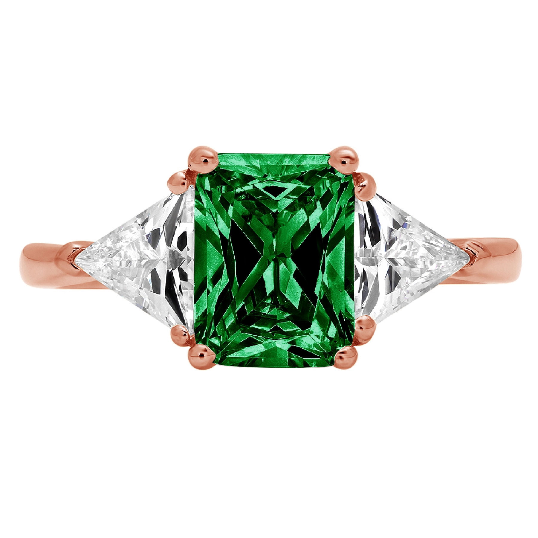 2.57ct Emerald cut - Three- Stone - VVS1 Simulated Emerald - 18k Rose ...