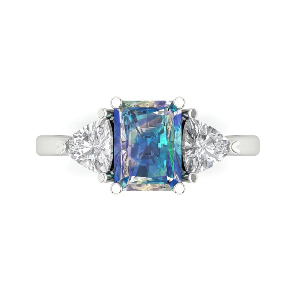 2.82 ct Emerald Cut Blue Moissanite 3 Stone 18K White Gold Womens Engagement Ring - Walmart.com