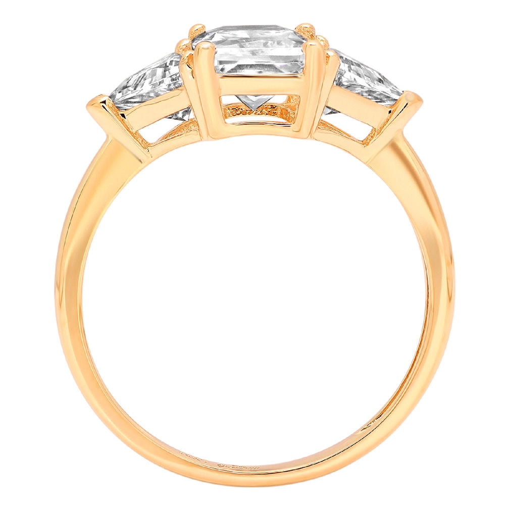 2.82 ct Emerald Cut Moissanite Three-Stone Engagement Ring for Women in 14K Yellow Gold ...