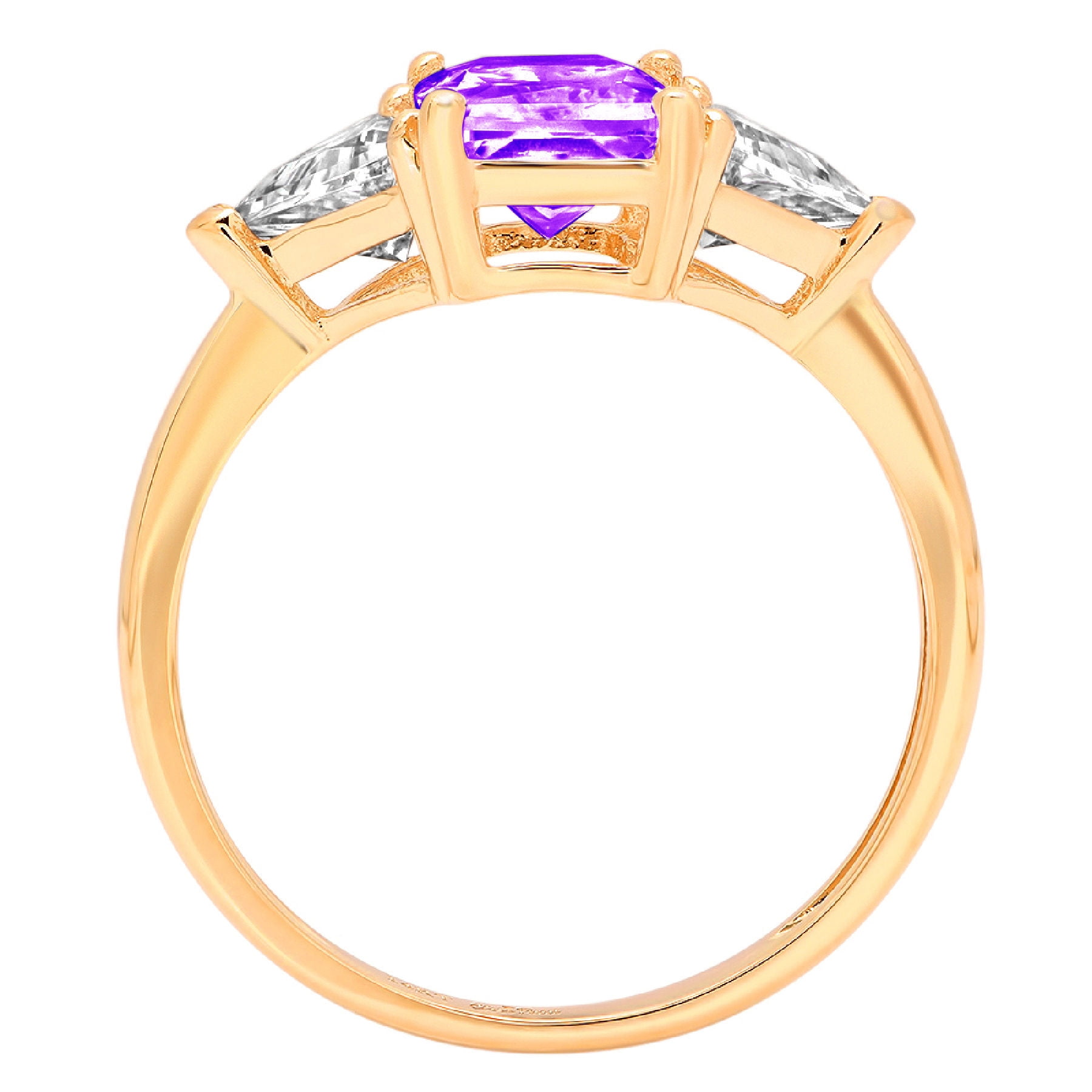 2.82 ct Emerald Cut Natural Amethyst Three-Stone Engagement Ring for Women in 14K Yellow Gold ...