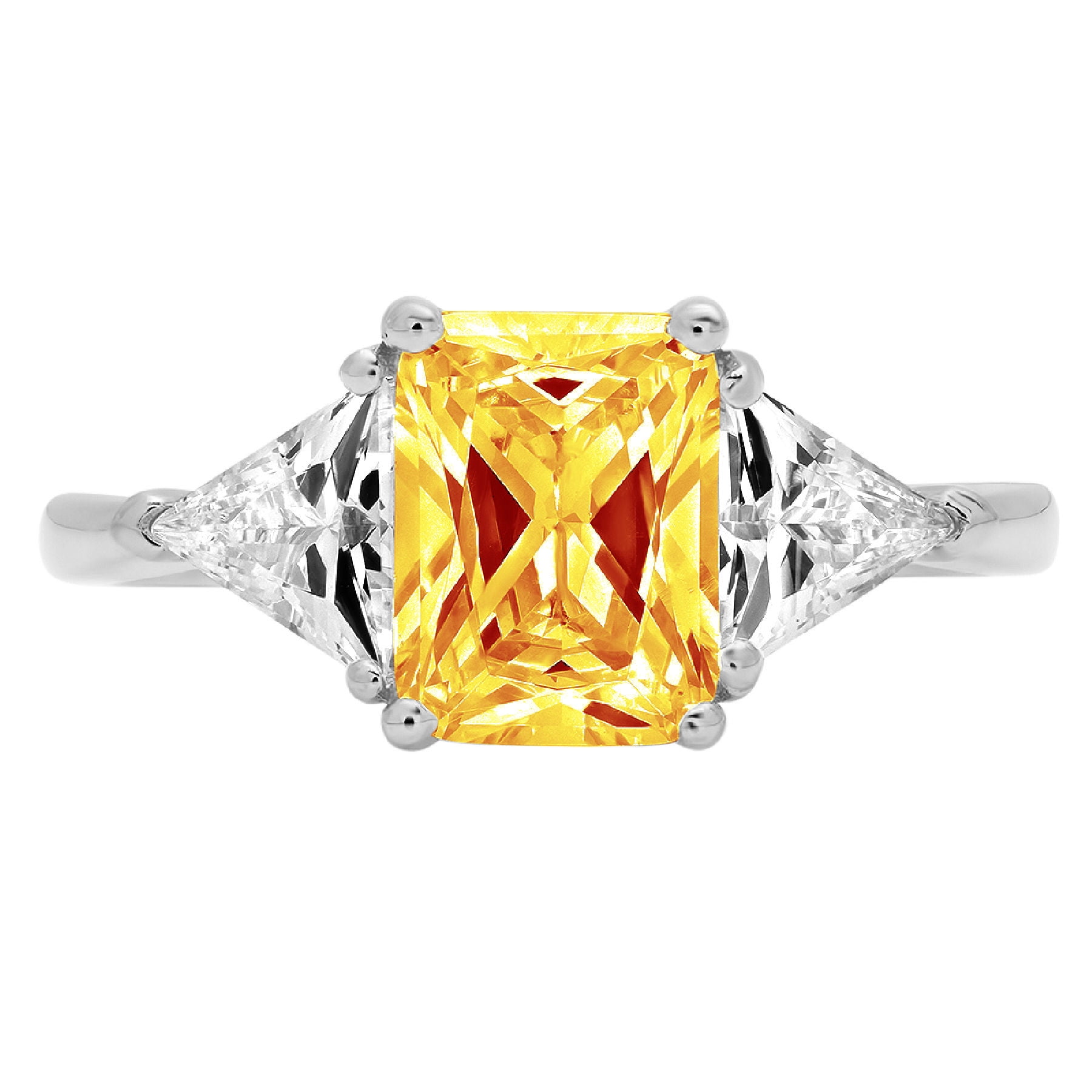 2.82 ct Emerald Cut Natural Citrine 3 Stone 18K White Gold Womens ...