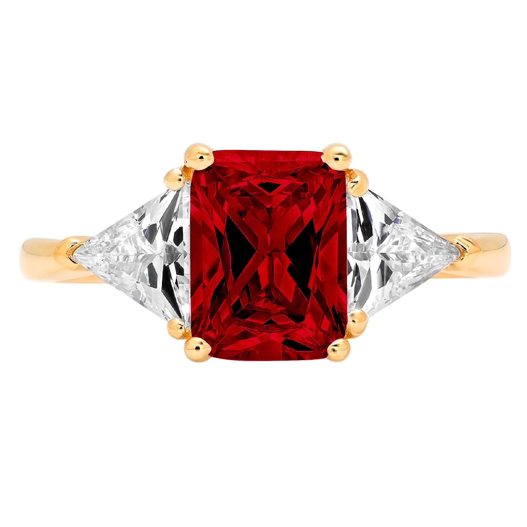2.82 ct Emerald Cut Natural Garnet 3 Stone 14K Yellow Gold Womens ...