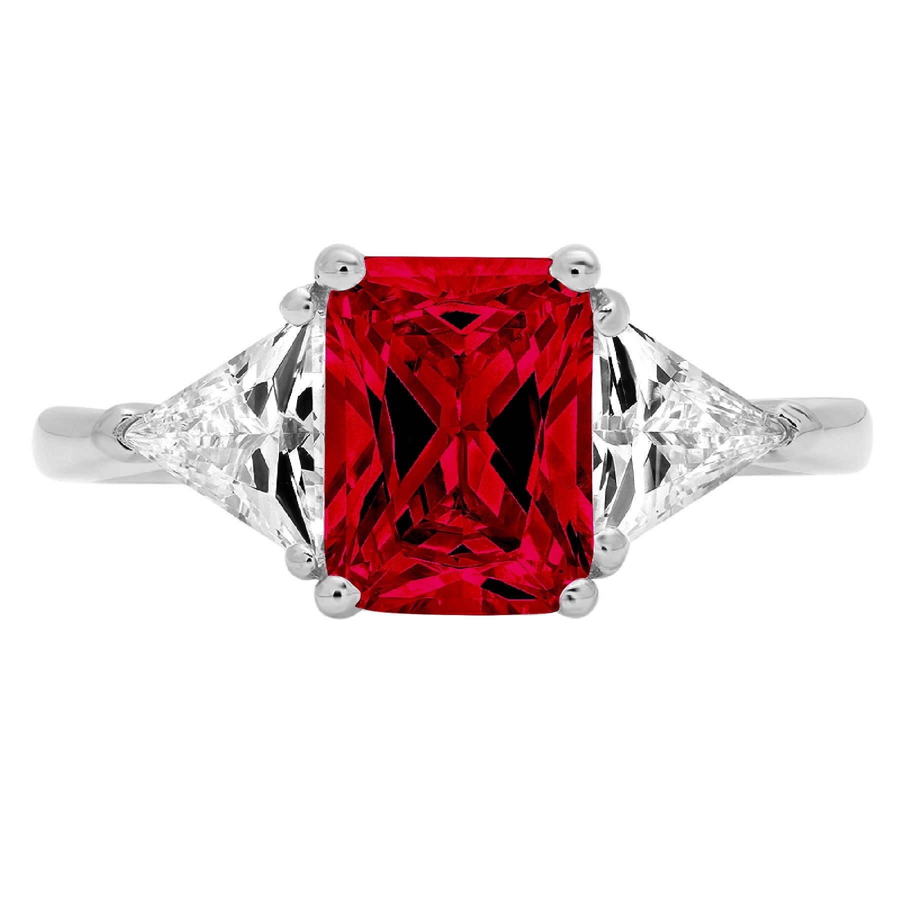 2.82 ct Emerald Cut Natural Garnet 3 Stone 18K White Gold Womens ...