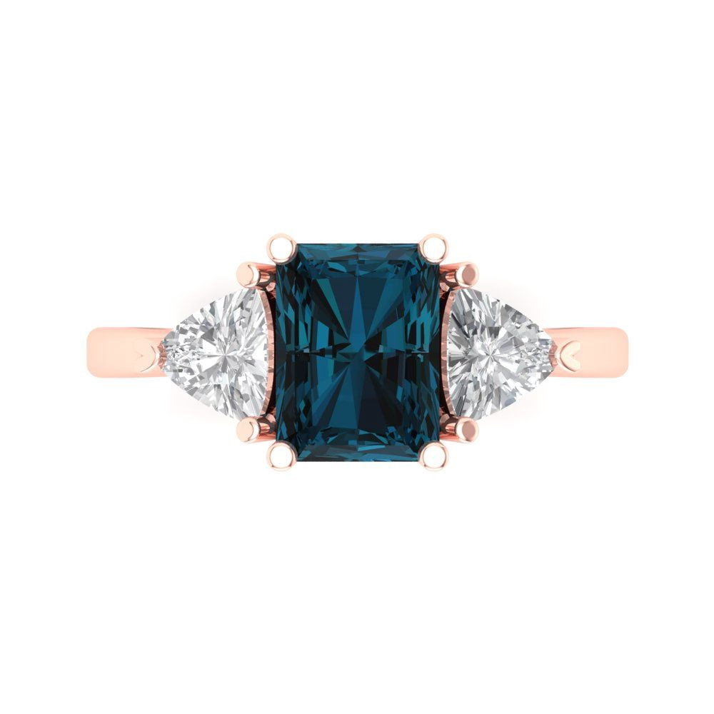 2.82 ct Emerald Cut Natural London Blue Topaz Three-Stone Engagement ...