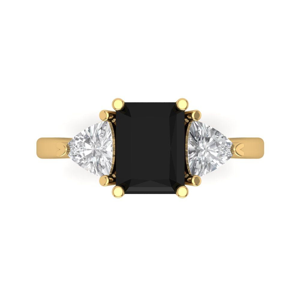 Three-Stone Engagement Ring for Women - 2.82ct Natural Onyx in 14K Yellow Gold Promise Ring ...