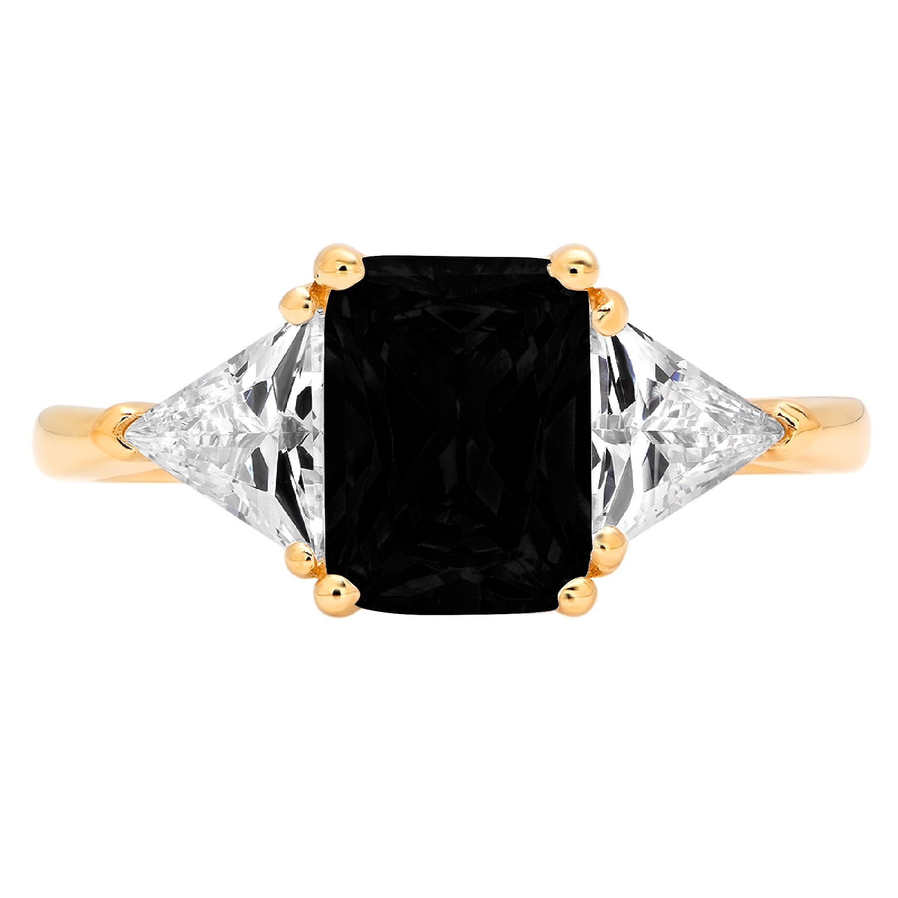 2.82 ct Emerald Cut Natural Onyx 3 Stone 18K Yellow Gold Womens ...