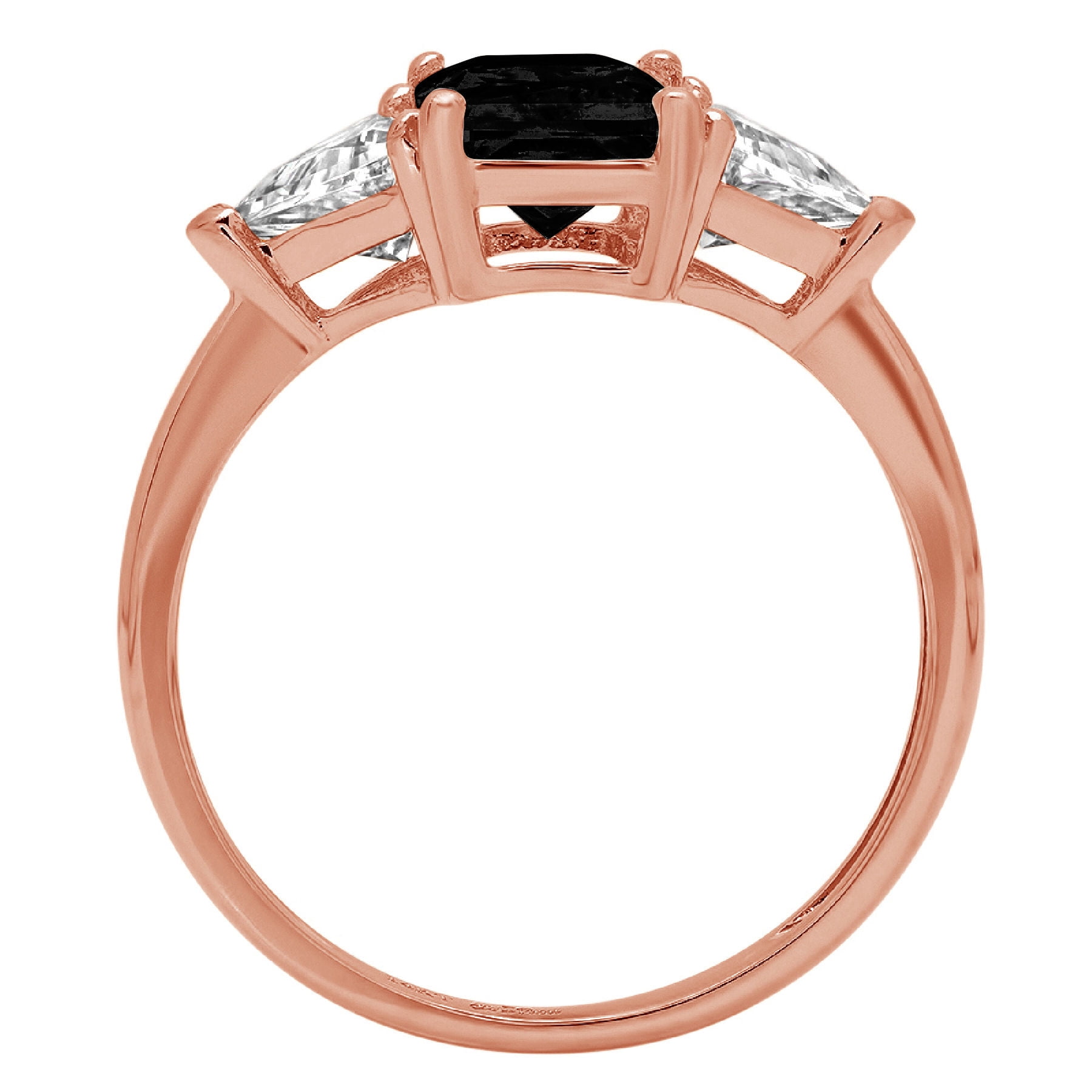 2.82 ct Emerald Cut Natural Onyx Three-Stone Engagement Ring for Women ...