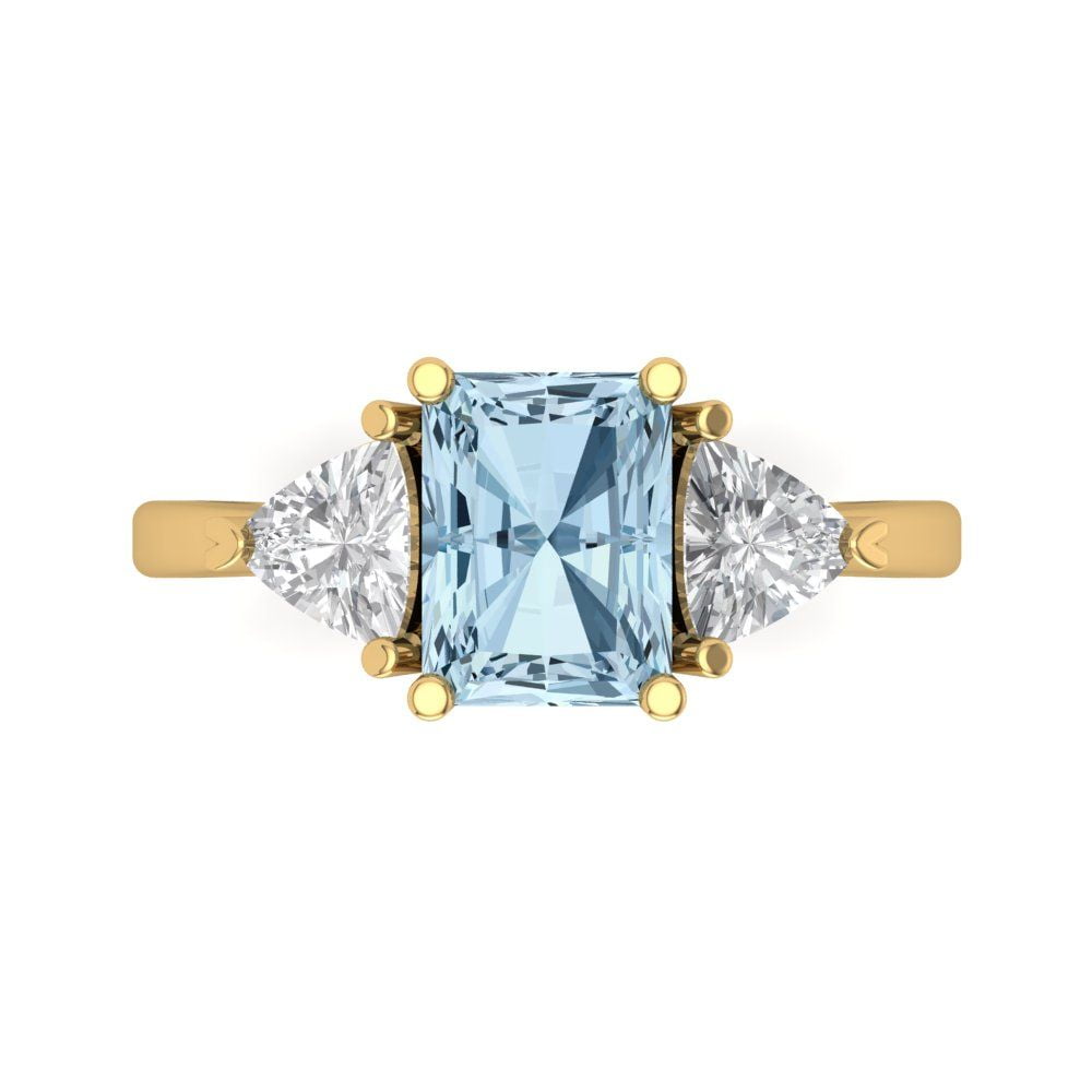 Three-Stone Engagement Ring for Women - 2.82ct Natural Swiss Blue Topaz in 14K Yellow Gold ...
