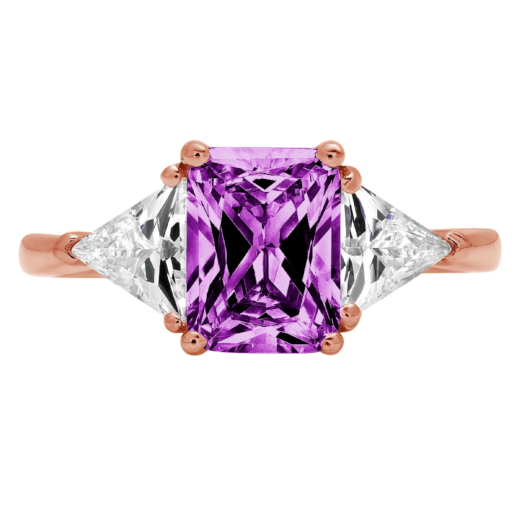 2.82 ct Emerald Cut Simulated Alexandrite 3 Stone 14K Rose Gold Womens ...