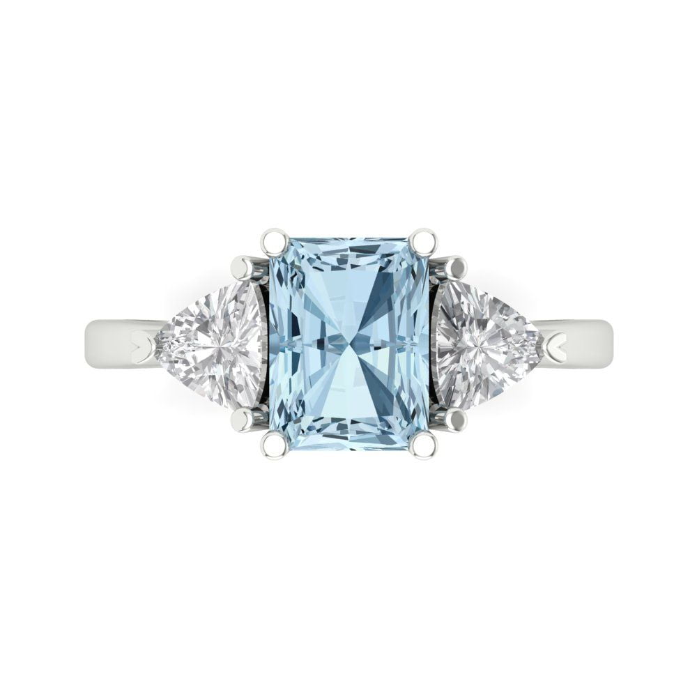 2.82 ct Emerald Cut Simulated Blue Diamond 3 Stone 18K White Gold ...